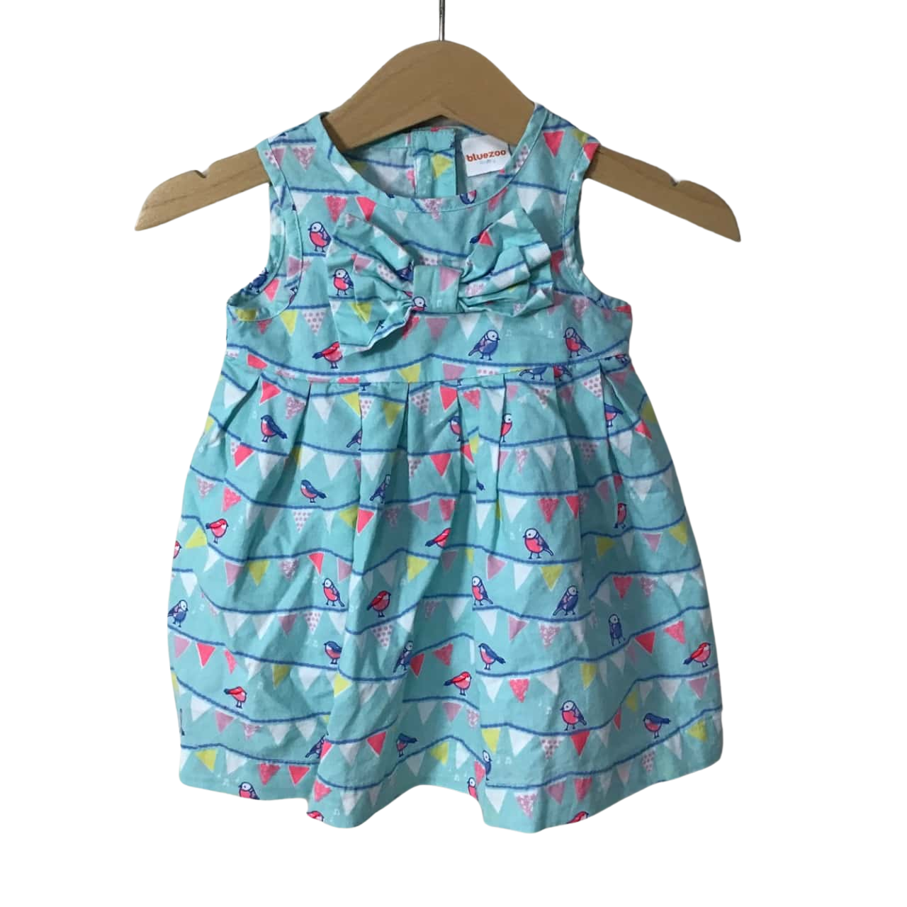 Bluezoo Girls Size 0-3m Blue / Multicoloured /Bird Pattern Sleeveless Dress