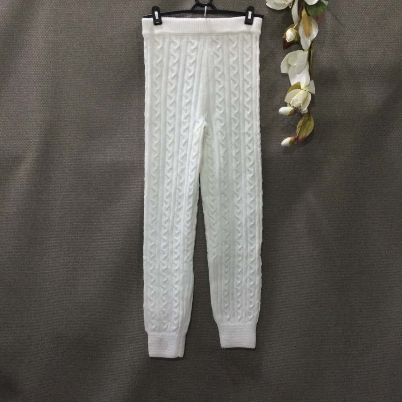 Fashion Nova, Womens Cable Knit Pants, Size L White (s)