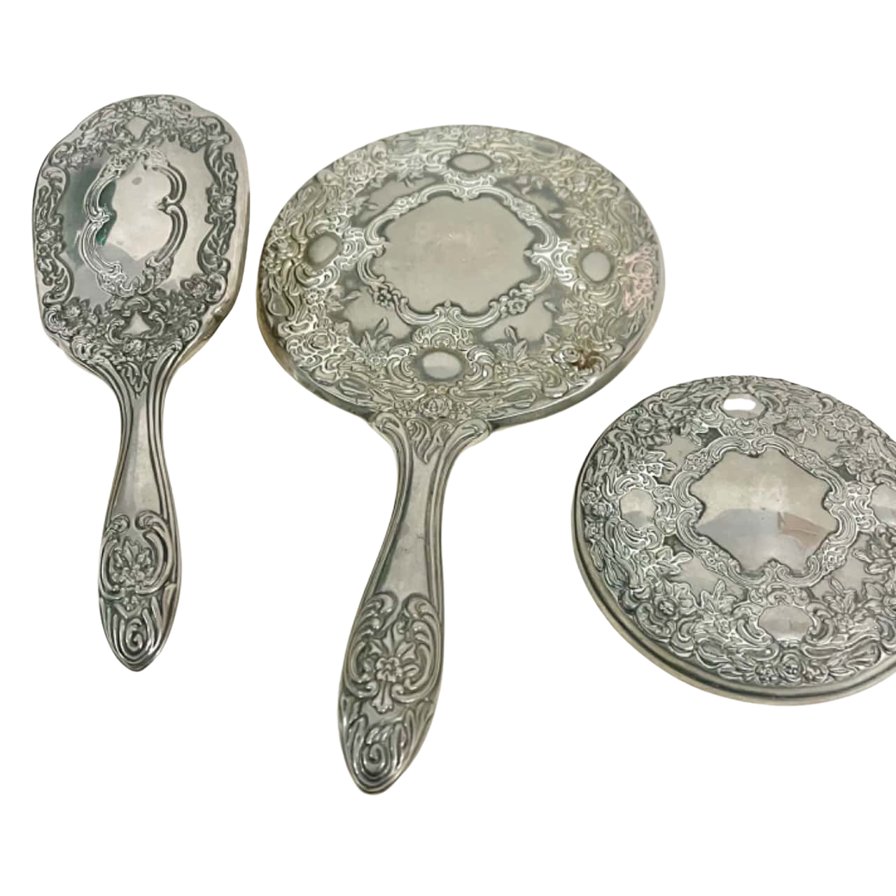 Vintage Ornate Silver Hand Vanity Mirror/Brush/ Small Mirror
