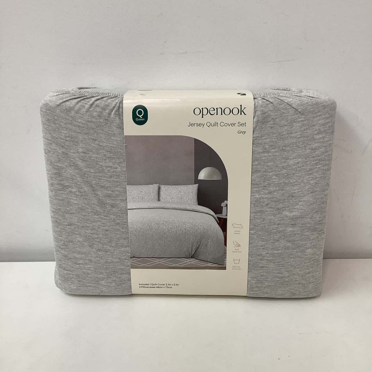 New - Openook Queen Jersey Quilt Cover Set Grey(s)