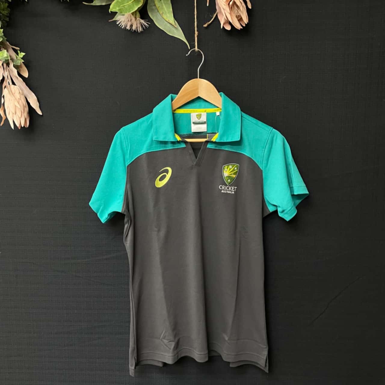 Asics Genuine Australia Cricket Jersey Mens Size 12 Grey / Teal BNWT (s)