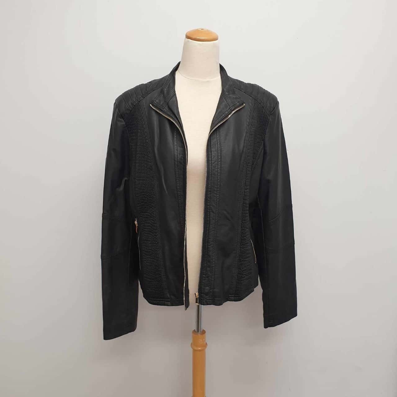 Caroline Morgan Black PU Leather Super Smart Biker Jacket Size 10 /12 ...