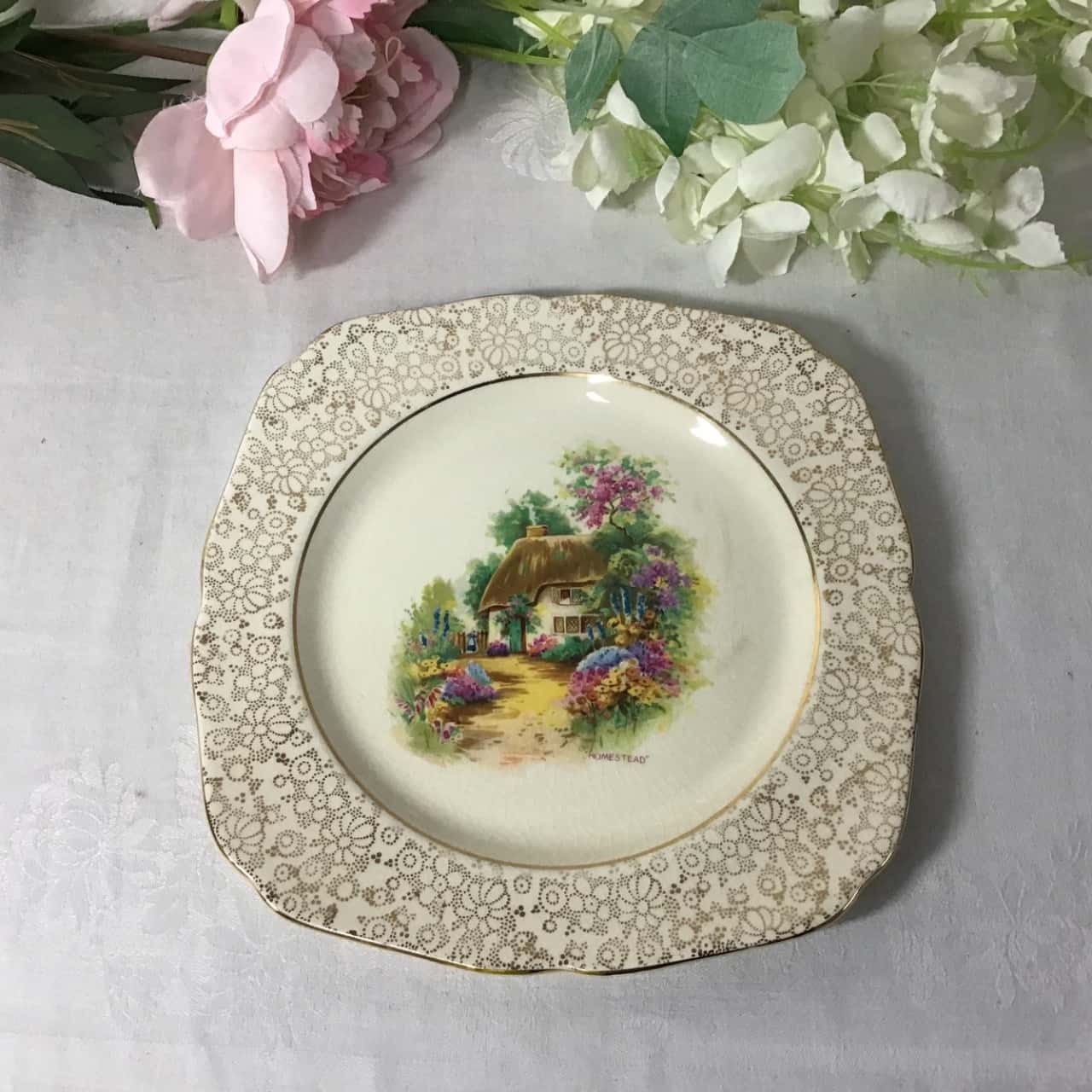 Vintage H & K Tunstall “Homestead” Bone China Square Plate