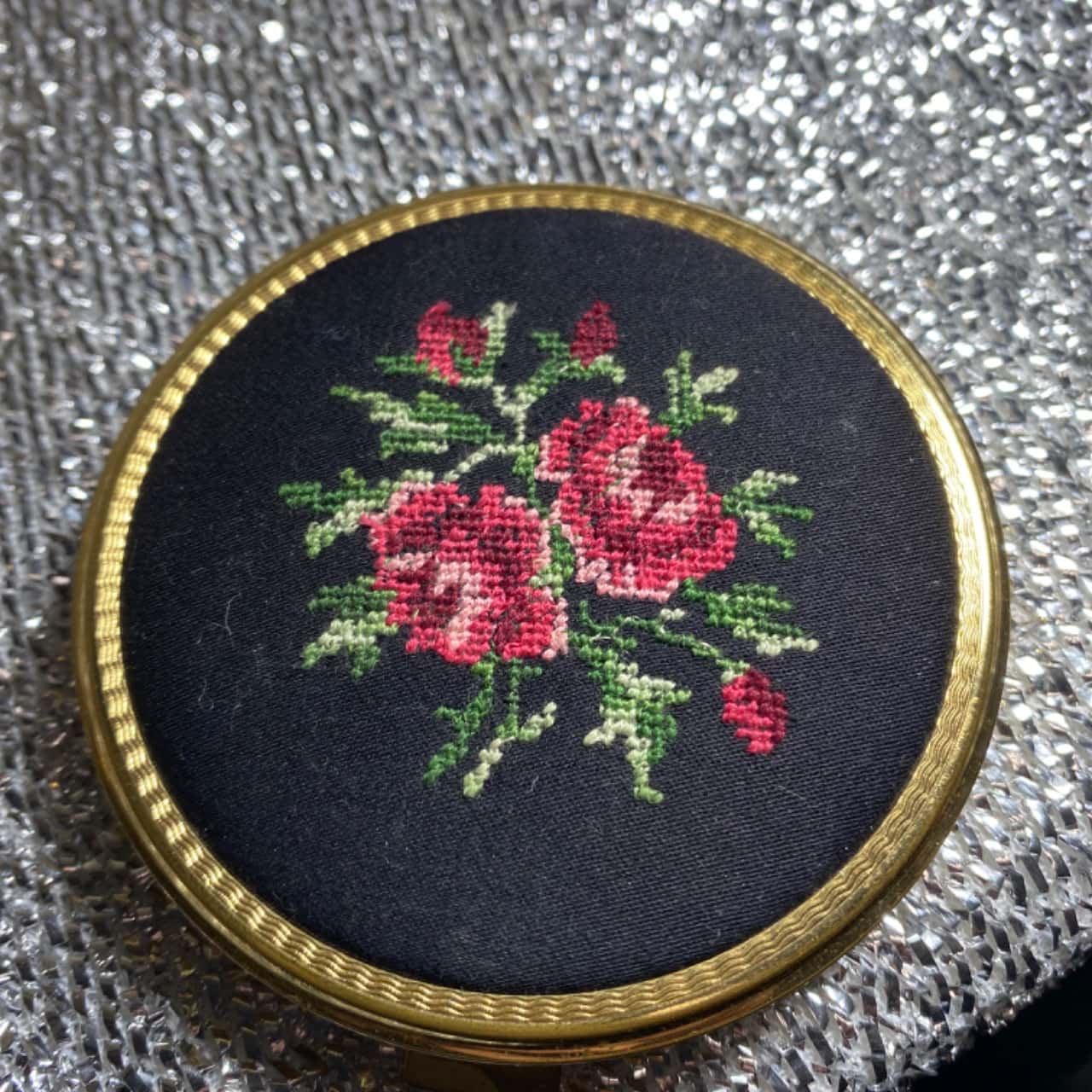 Vintage Floral Petit Point & Brass Compact (s)