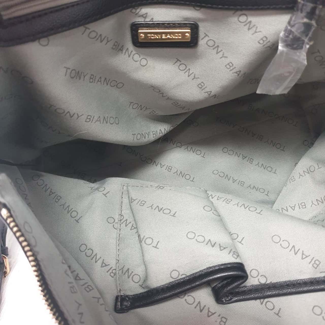 Tony Bianco Classy & Timeless Black Leather Handbag with Gold Tone Hear ...