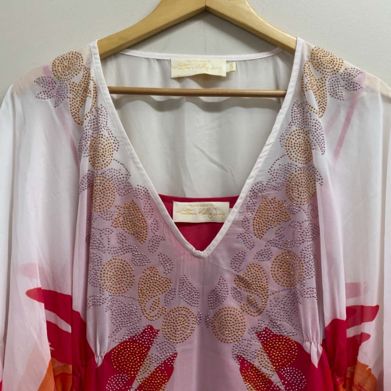 Kelly's Kloset Long Kaftan with Slip Size S/M Orange / Pink / White