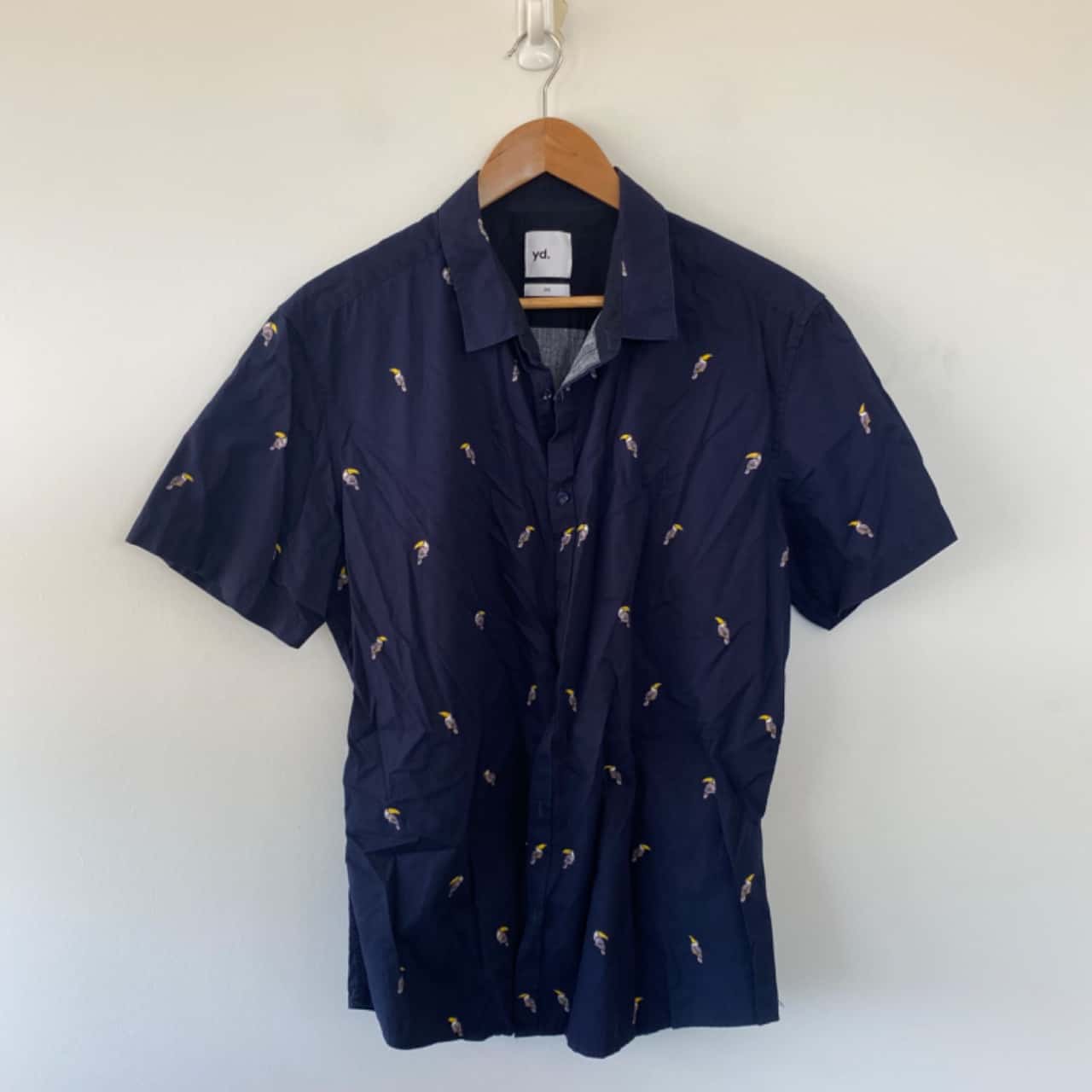 Yd. Navy Blue Print Short Sleeve Shirt Size XXL(s)
