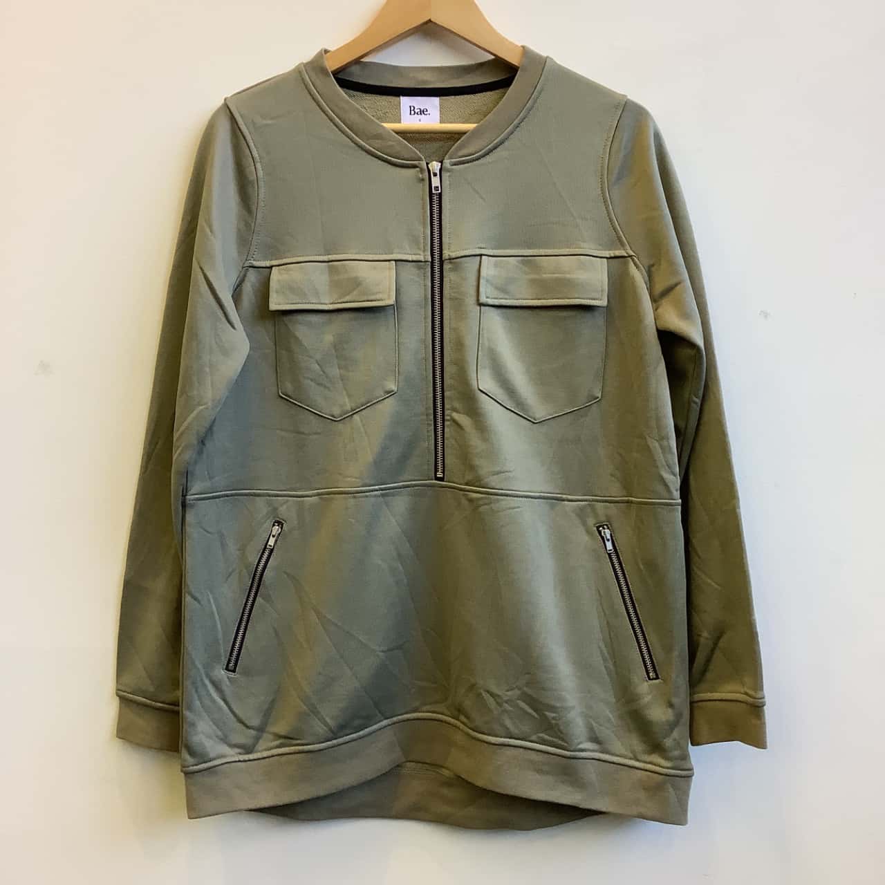 Bae Womens Maternity Half Zip Jumper Size S Khaki (s)
