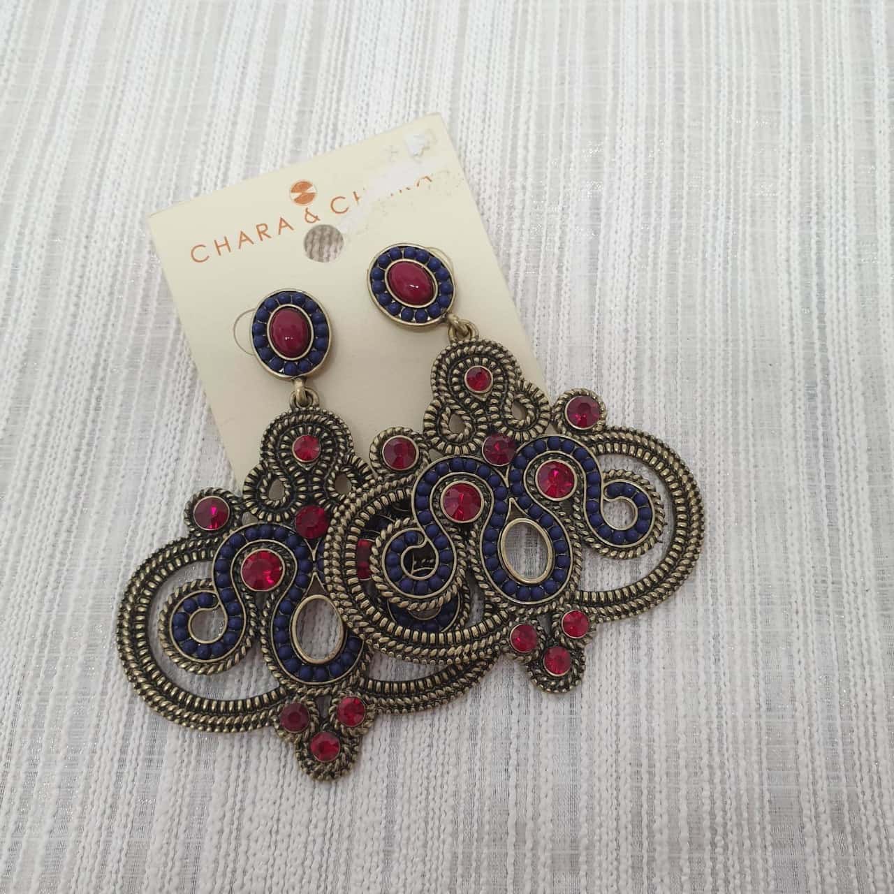 Chara & Chara Red Bejewelled Bollywood Gold Tone Metal Soutache Design ...