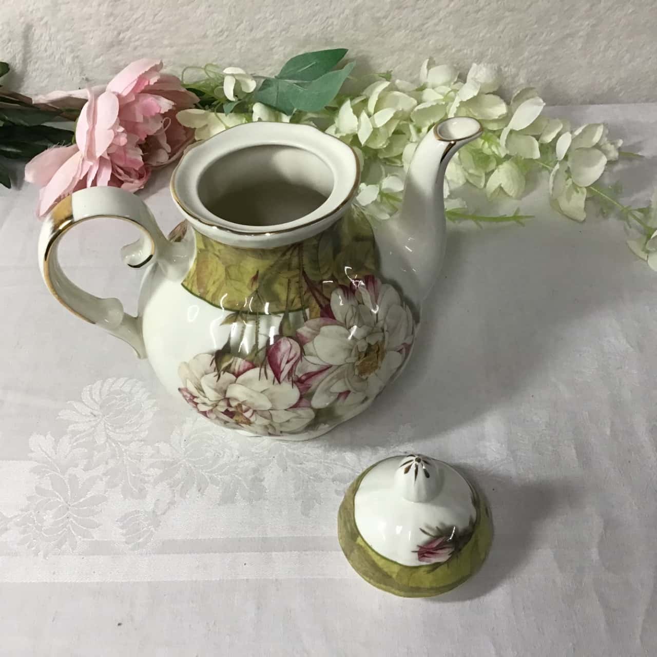 Dan Samuels Pink / White Rose Pattern Ceramic Teapot