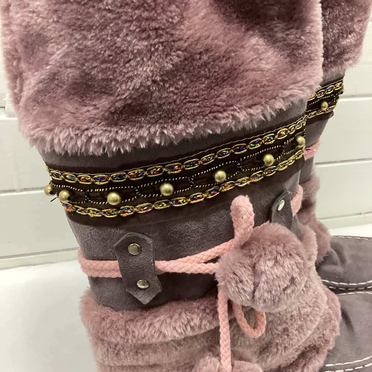Women Faux Suede Pom Pom - Mid calf boots(s)