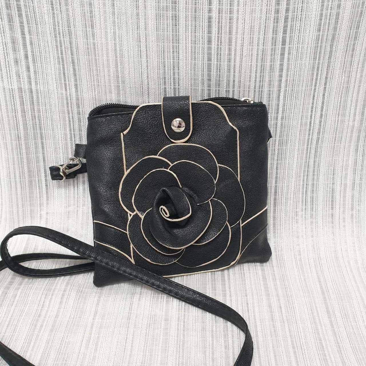 ERMO Gorgeous Black Camellia Flower Accent & Beige Piping Detail ...