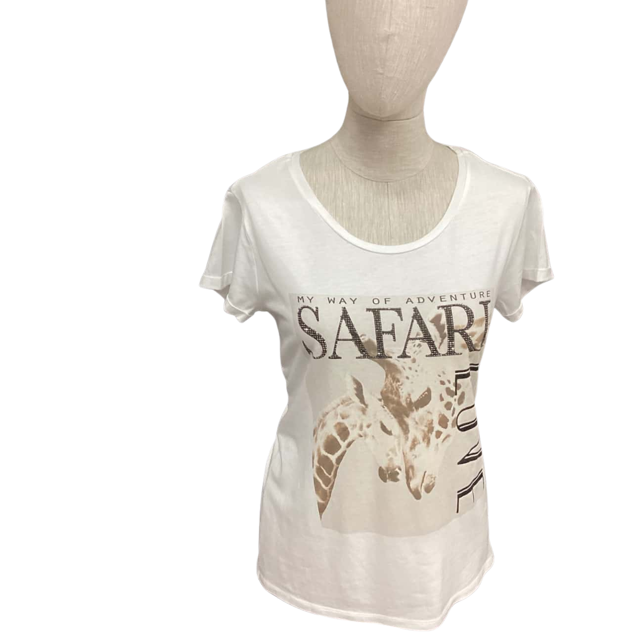 Monari - Womens Size 36 Short Sleeve Top White With Print On Front(s)