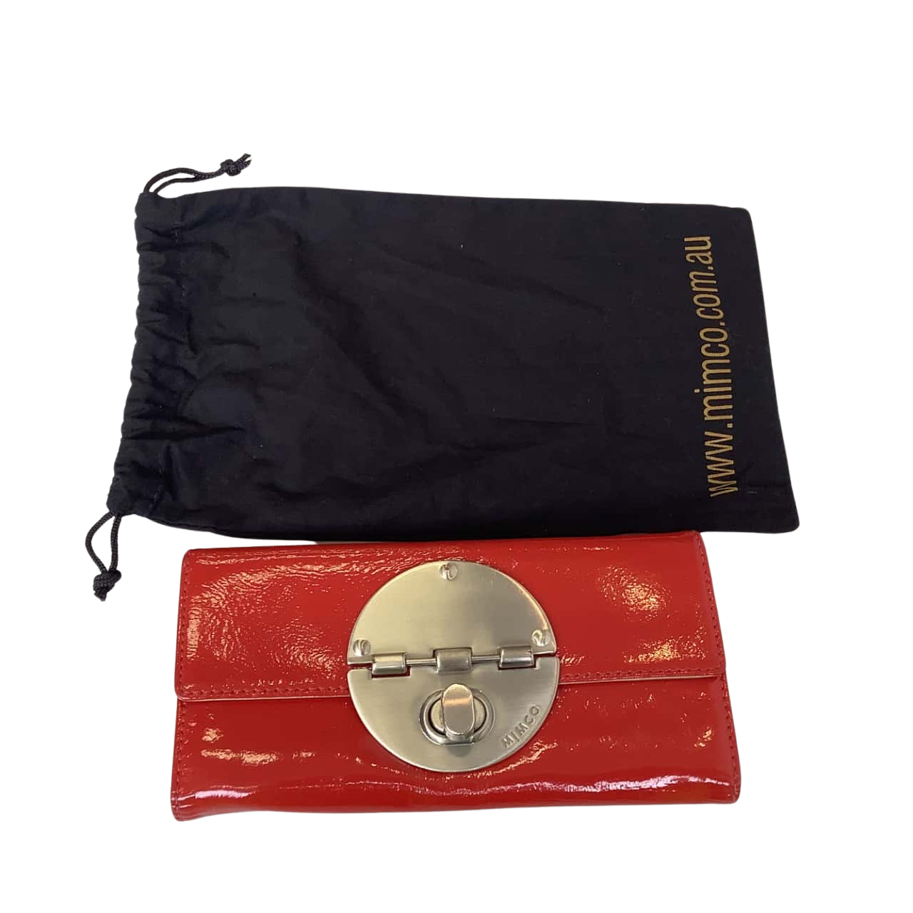 Mimco Womens Leather Fold Purse / Wallet Red with Dust Bag(s)