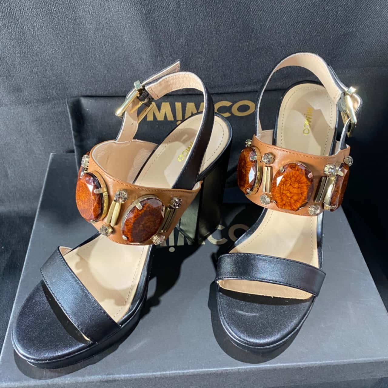 Womens MIMCO “The Raid” Black and Brown Embellished Platform Shoes(s)