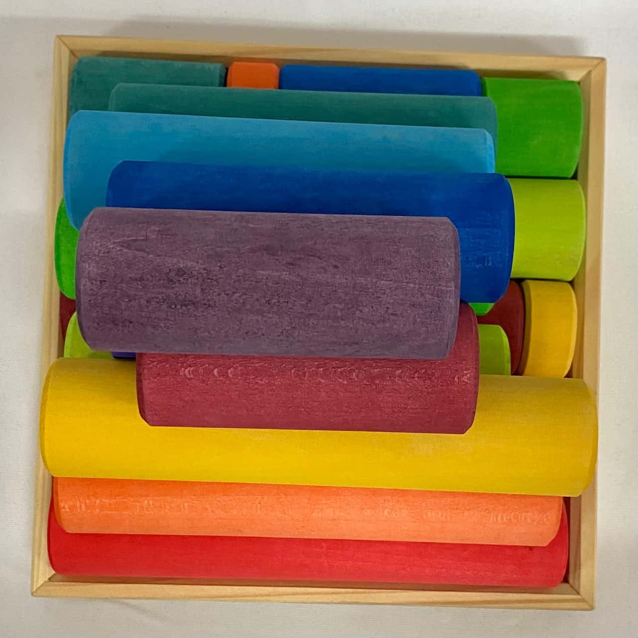 Children’s Colourful Wooden Pole Blocks in a Wooden Tray (s)