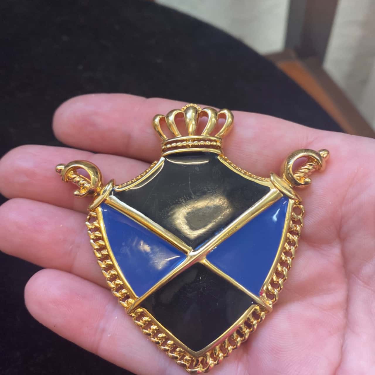 MONET Blue & Black Enamelled Gold Tone Shield Brooch(s)