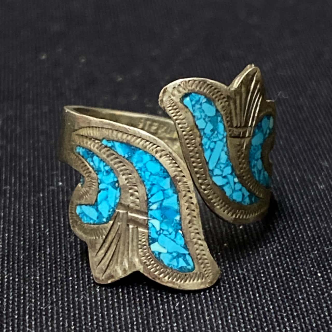 Vintage Mexican Stamped Silver & Turquoise Chip Inlay Ring(s)