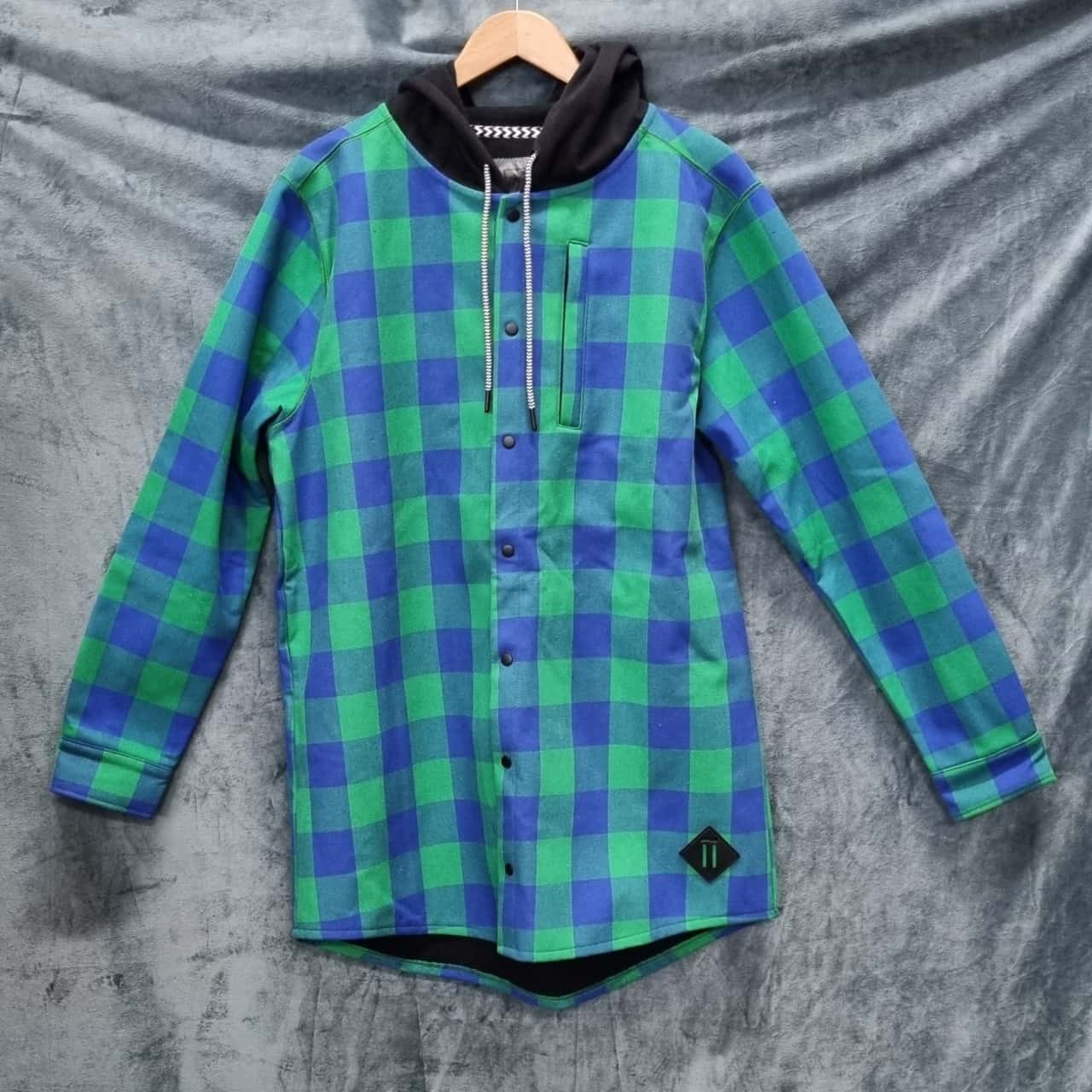 Moo Lab Unisex Tall Snow Jacket with Hoodie Blue / Green Check(s)
