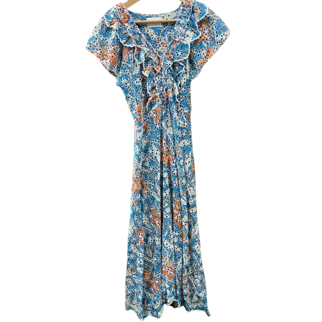 Antik Batik Blue/Floral Short Sleeve Broderie Maxi Dress Size XS(s ...