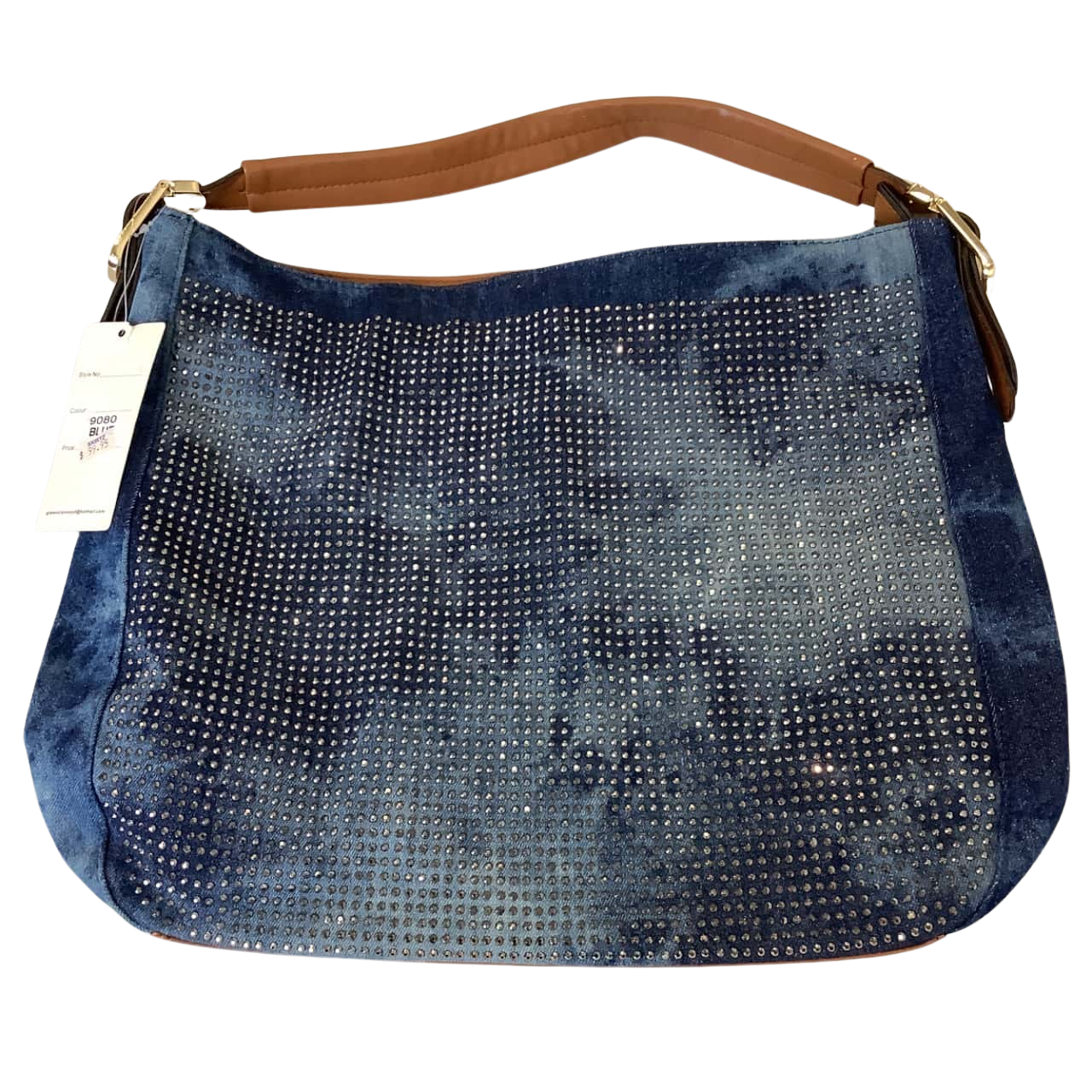 Brand New Glamourplus Womens Sequinned Denim Handbag Blue / Brown (s)