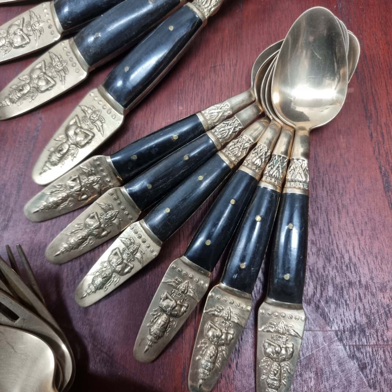 Vintage 6 Star Of Siam Thailand 44 Peice Buddha Bronze Dinnerware Set ...