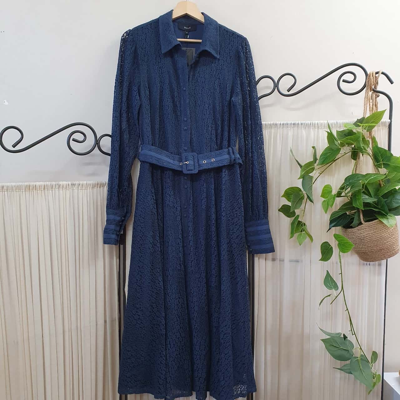 Basque Women's Size 12 Long Sleeve Lace Dress Deep Blue - New With Tags(s)