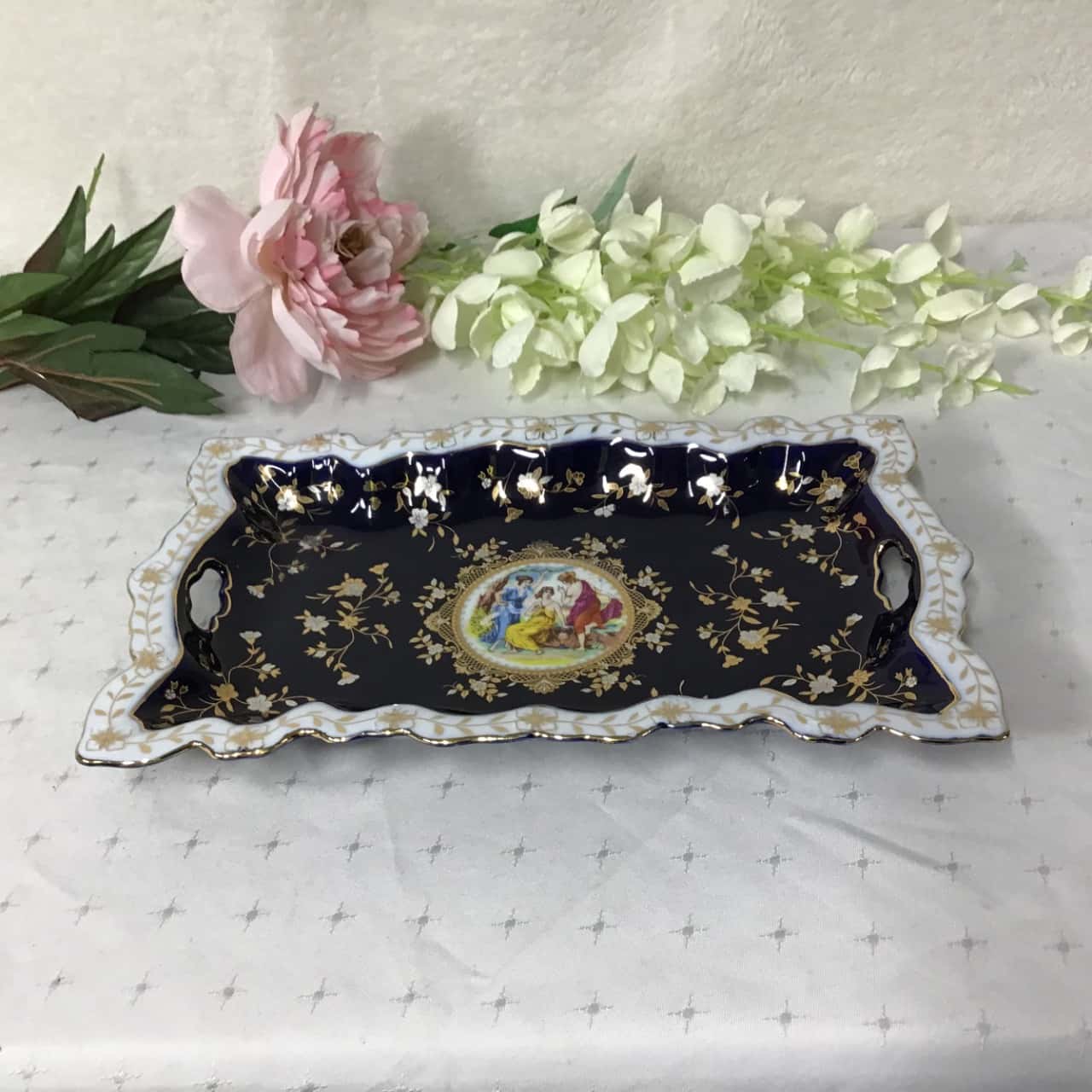 Vintage 1794 Thun M.Z. Czech 24ct Gold White / Cobalt Blue Decorative ...