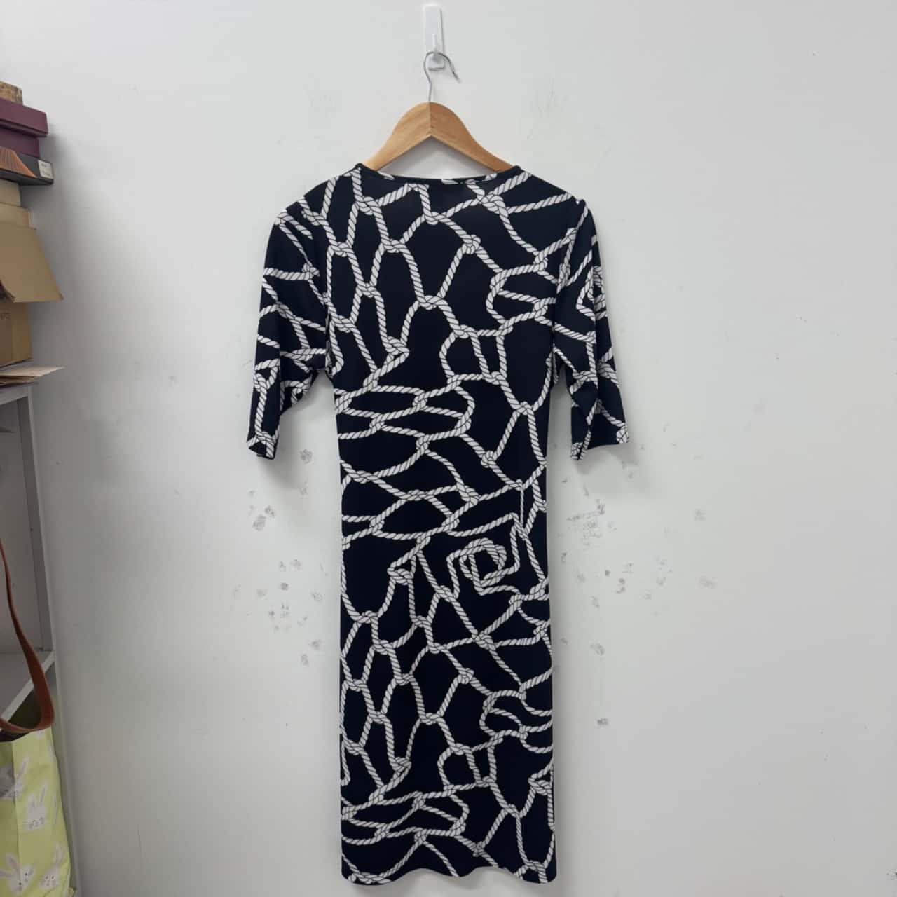 Perri Cutten Womens Size M Midi Dress Navy Blue / White