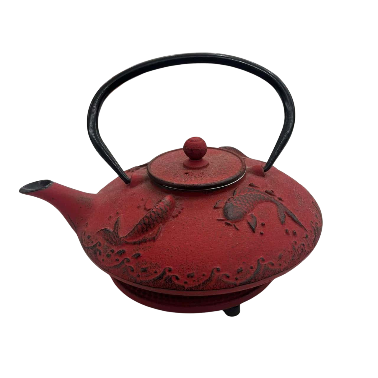 Japanese Cast Iron Koi Fish Teapot with Trivet.