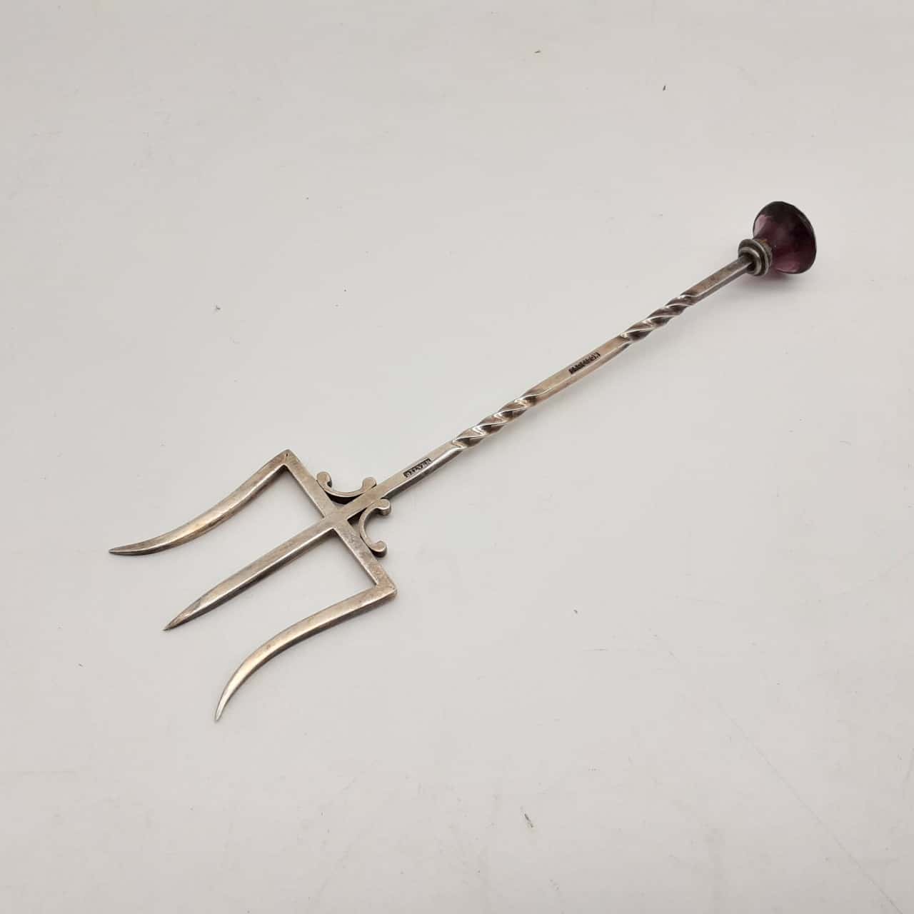 Antique Sargison's Sterling Silver Fork with Amythst Coloured Glass ...