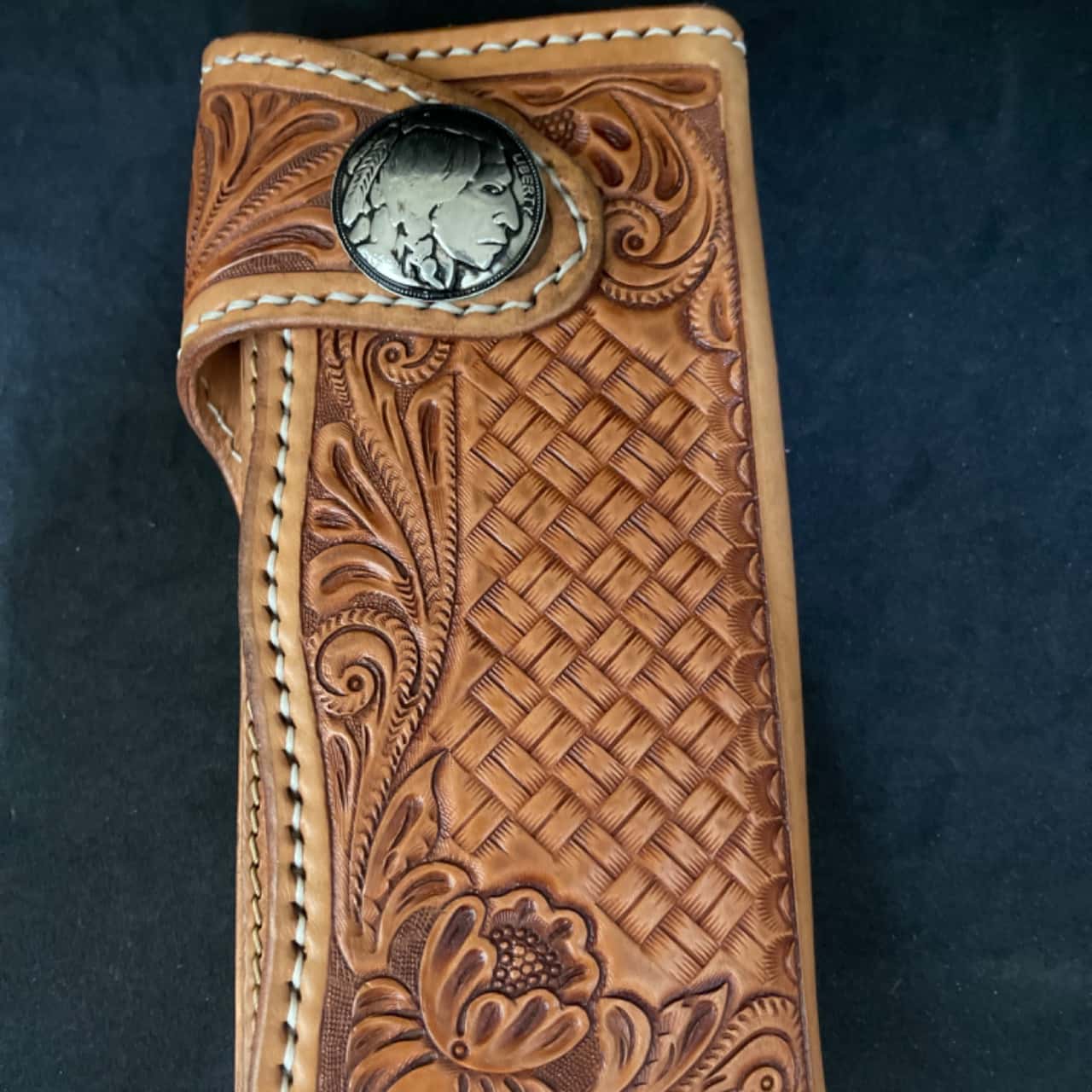 Mens Handmade brown leather indian carved wallet bifold billfold wallet ...