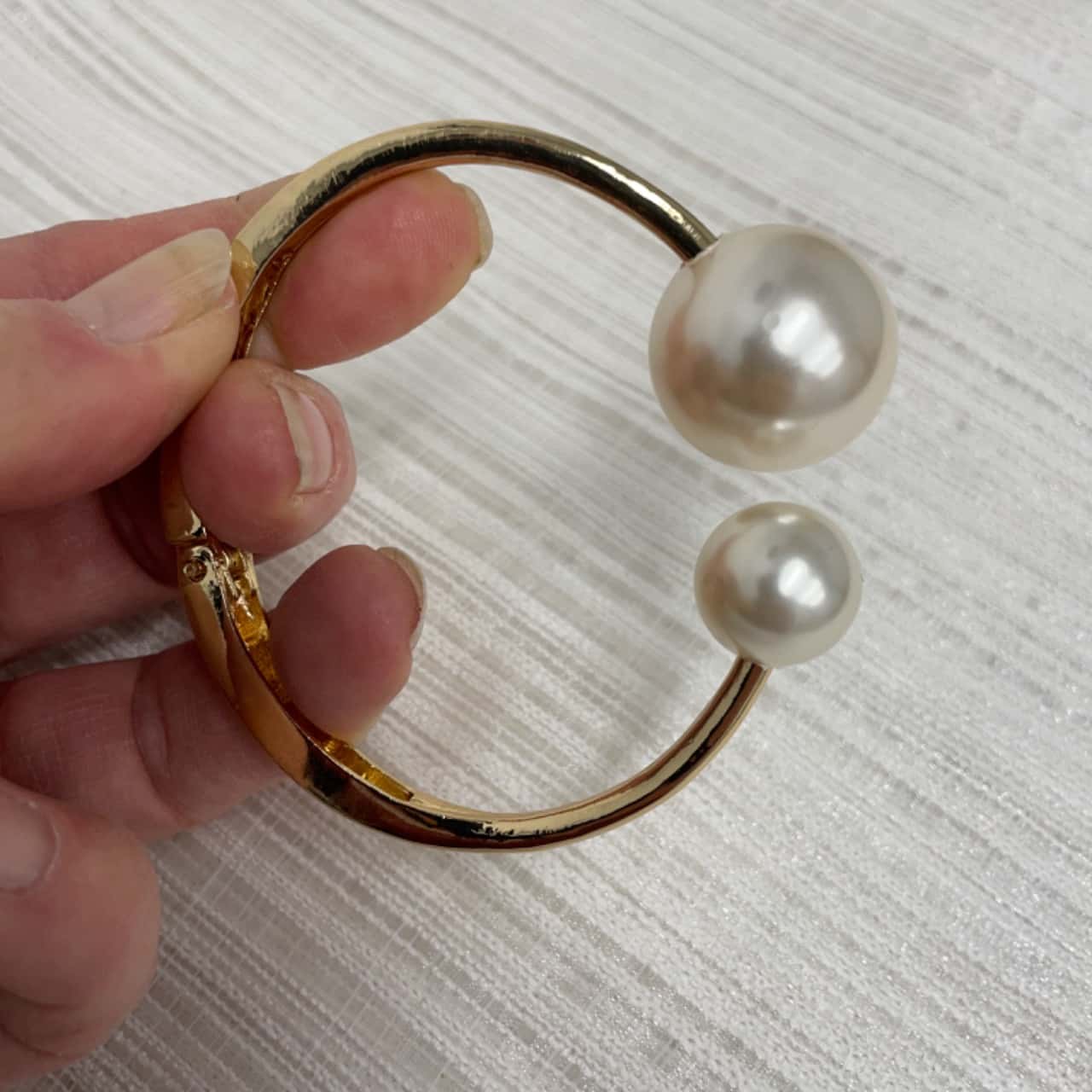 Womens Large Pearl Detail Spring Form Gold Coloured Bangle Style ...