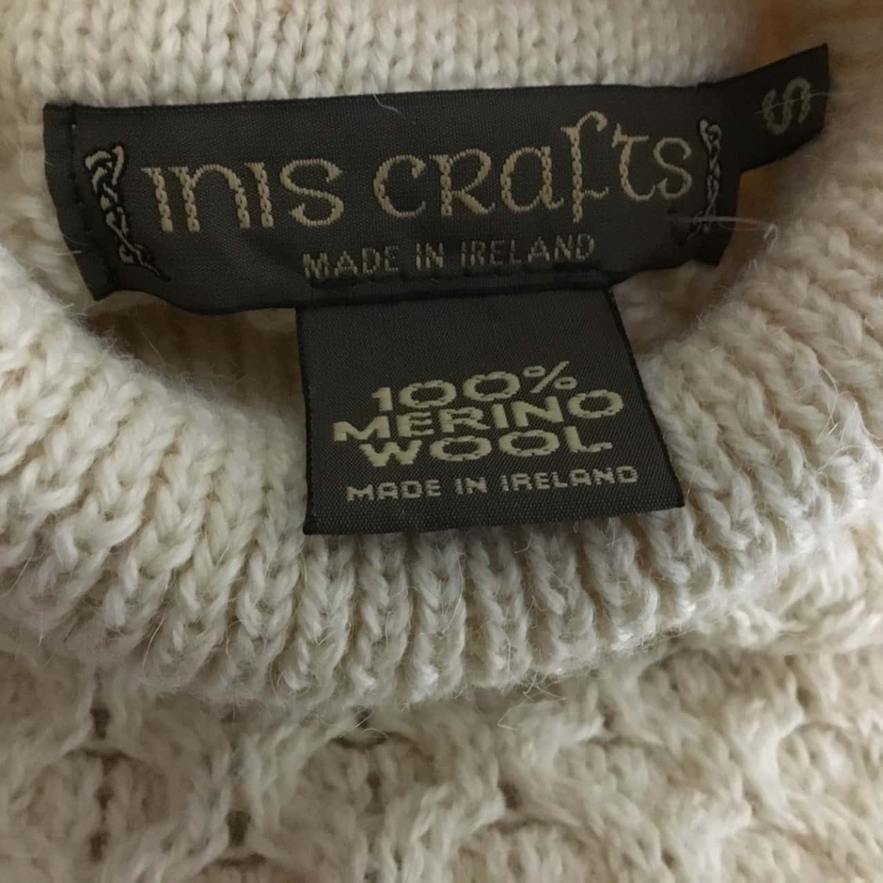 Inis Craft Cream Woollen Jumper Made in Ireland Size S