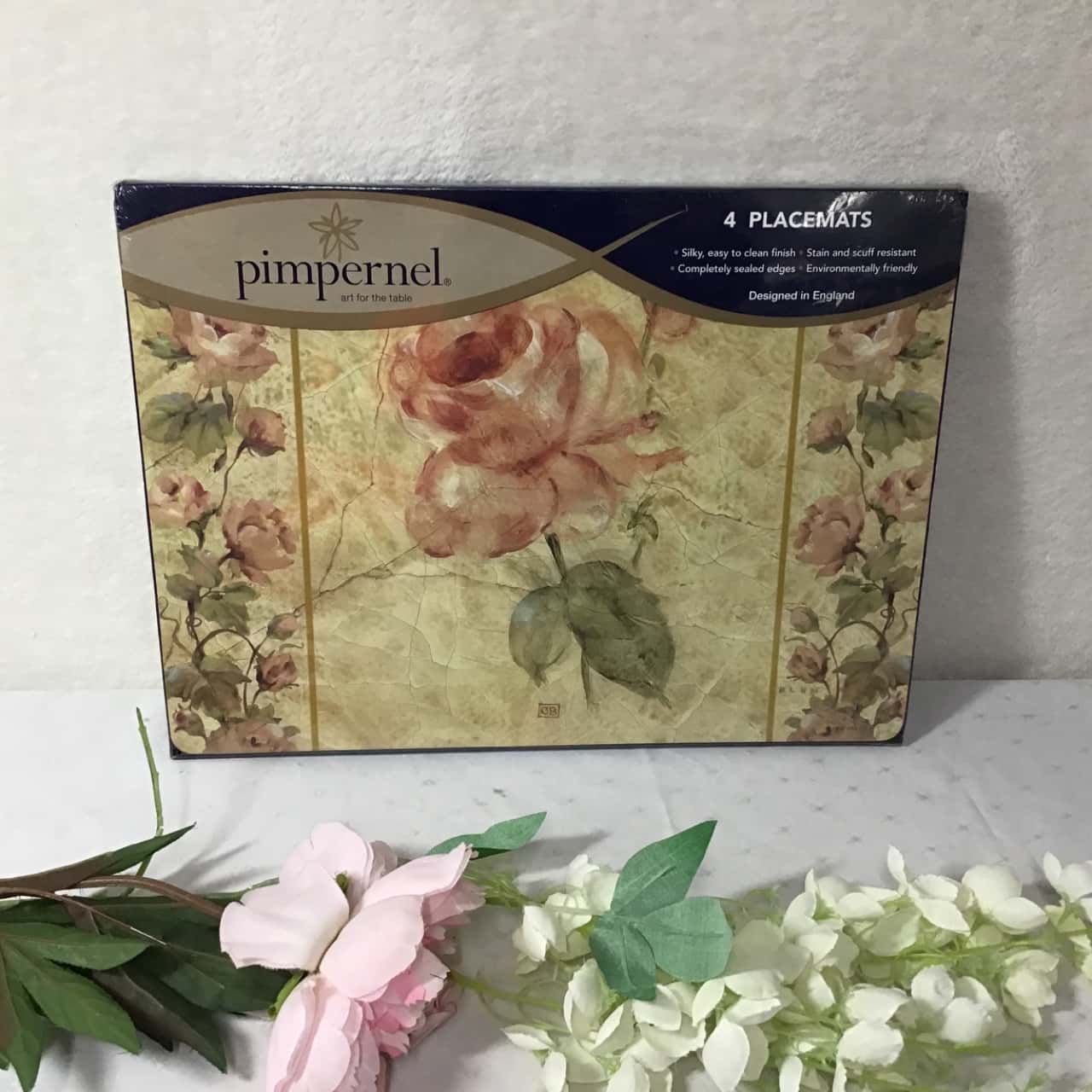 Pimpernel Set of 4 Large Antique Rose Linen Pattern Cork Backed ...
