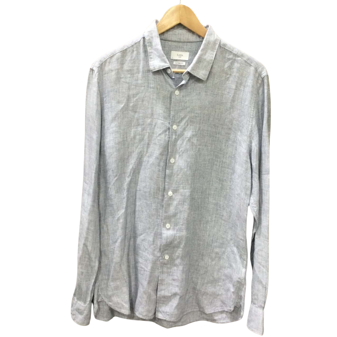 SABA Men's Size L Classic Fit Long Sleeve Shirt Light Blue / White