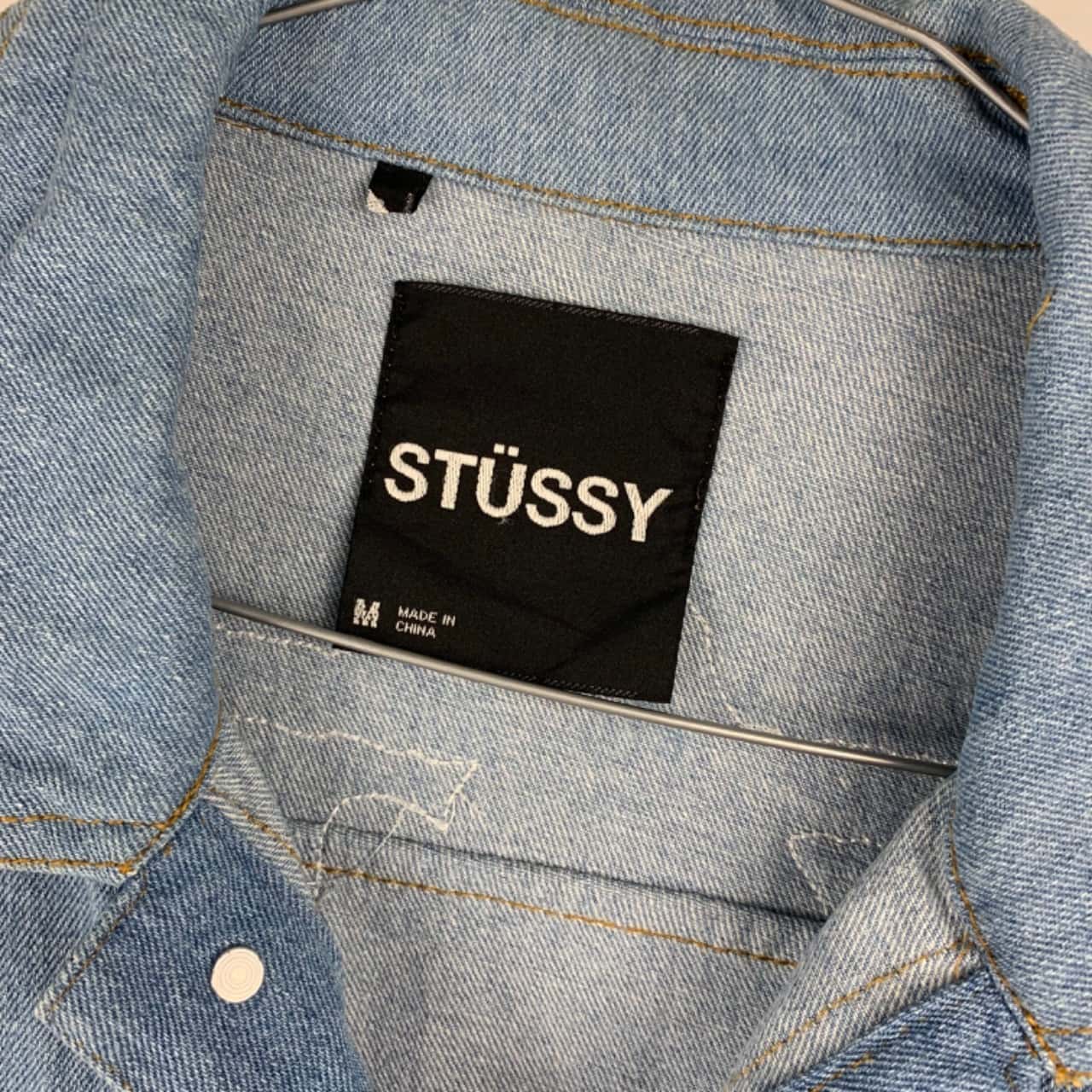 Stussy Mens Size M Eight Ball Denim Jacket Black / Blue / Grey (s)
