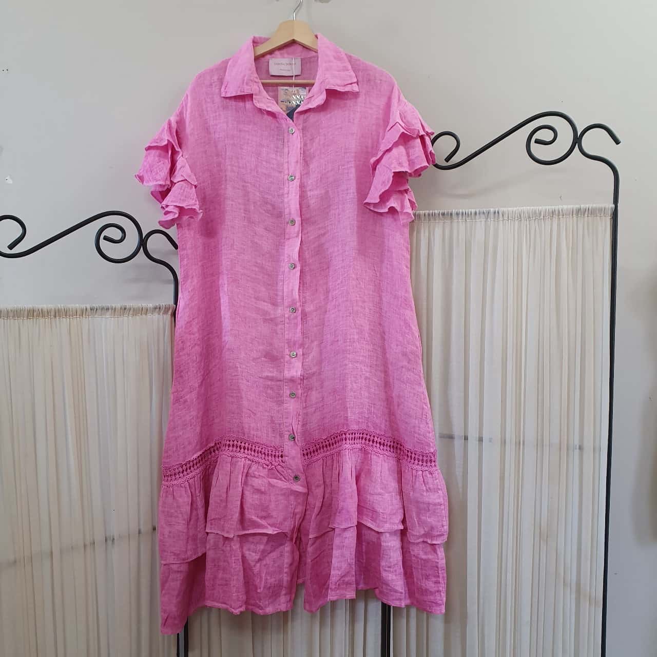 Donna Donna Women's Size S/M + Size Candy Pink Linen Midi Dress - New ...