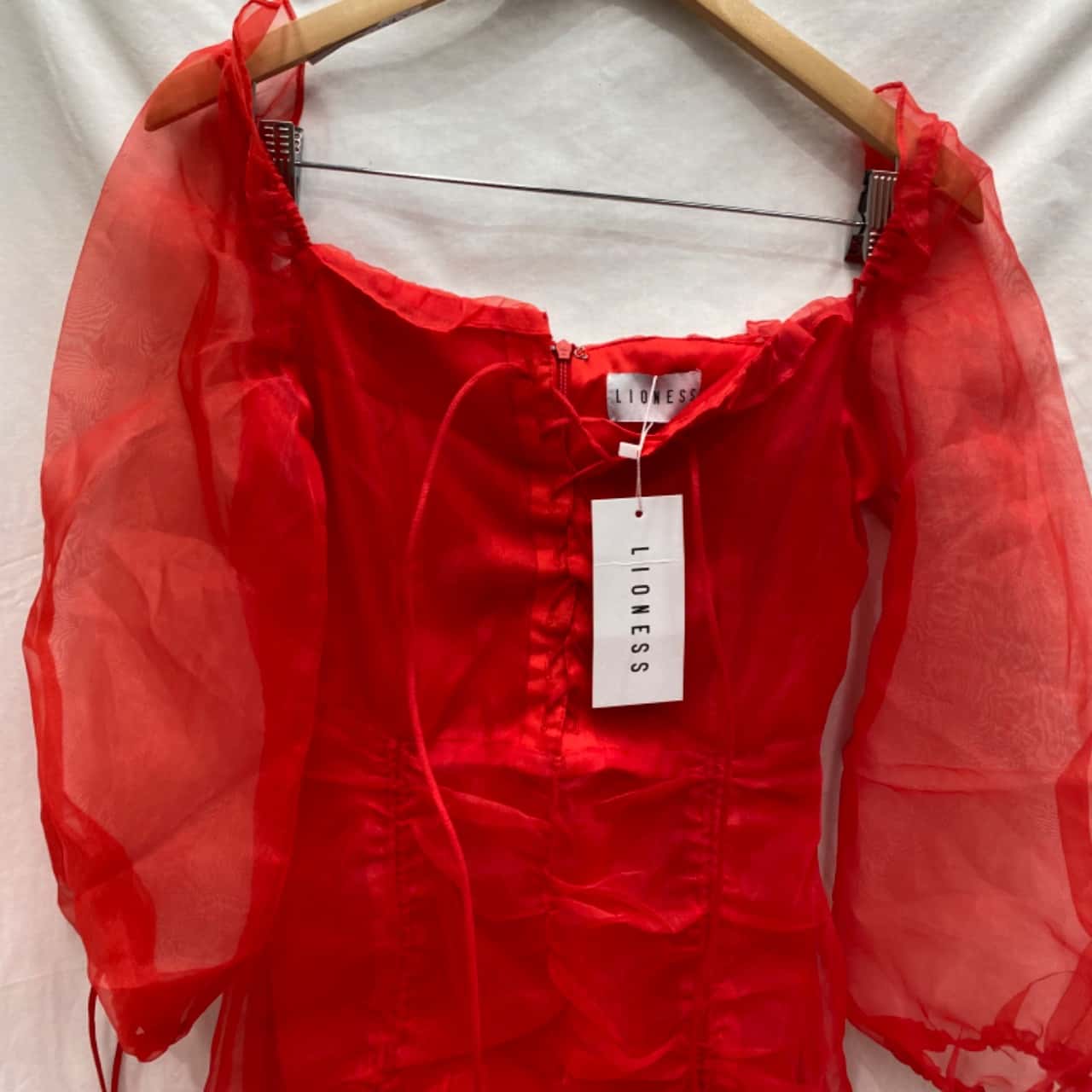 Lioness Womens Size SMALL Babydoll Party Dress Red Sheer Sleeves Corset ...