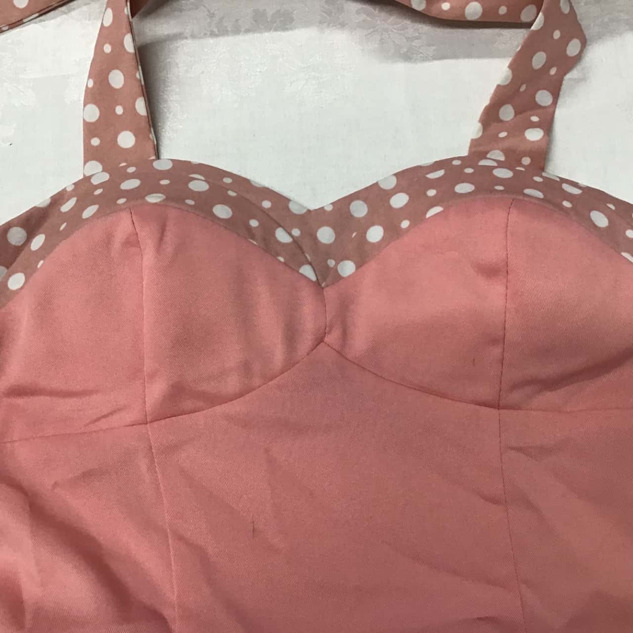 Lindy Bop Womens UK Size 10 / US Size S Salmon Pink / White Spotted Halter Neck Dress