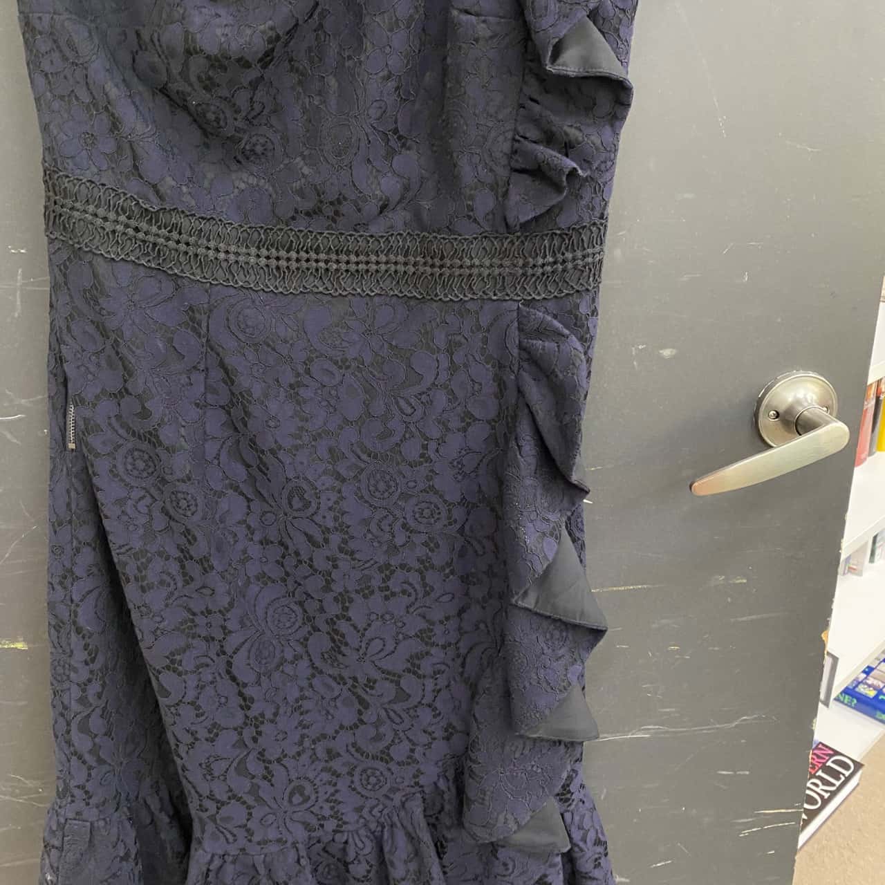 Wayne Cooper Womens Size 12 Off The Shoulder Dress Navy Blue