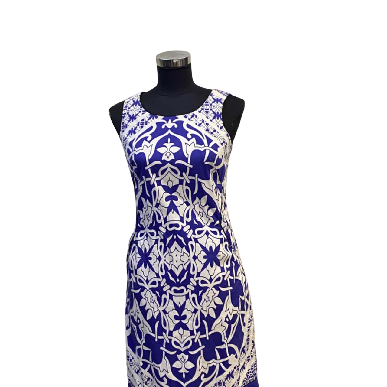 Basque Womens Size 6 Blue and White Pattern Midi Dress