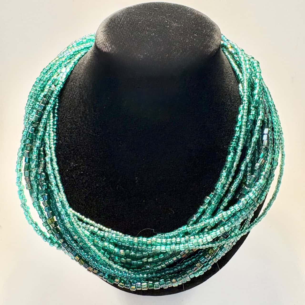 925 Sterling Siver Clasp Multi Strand Aqua Beaded Necklace