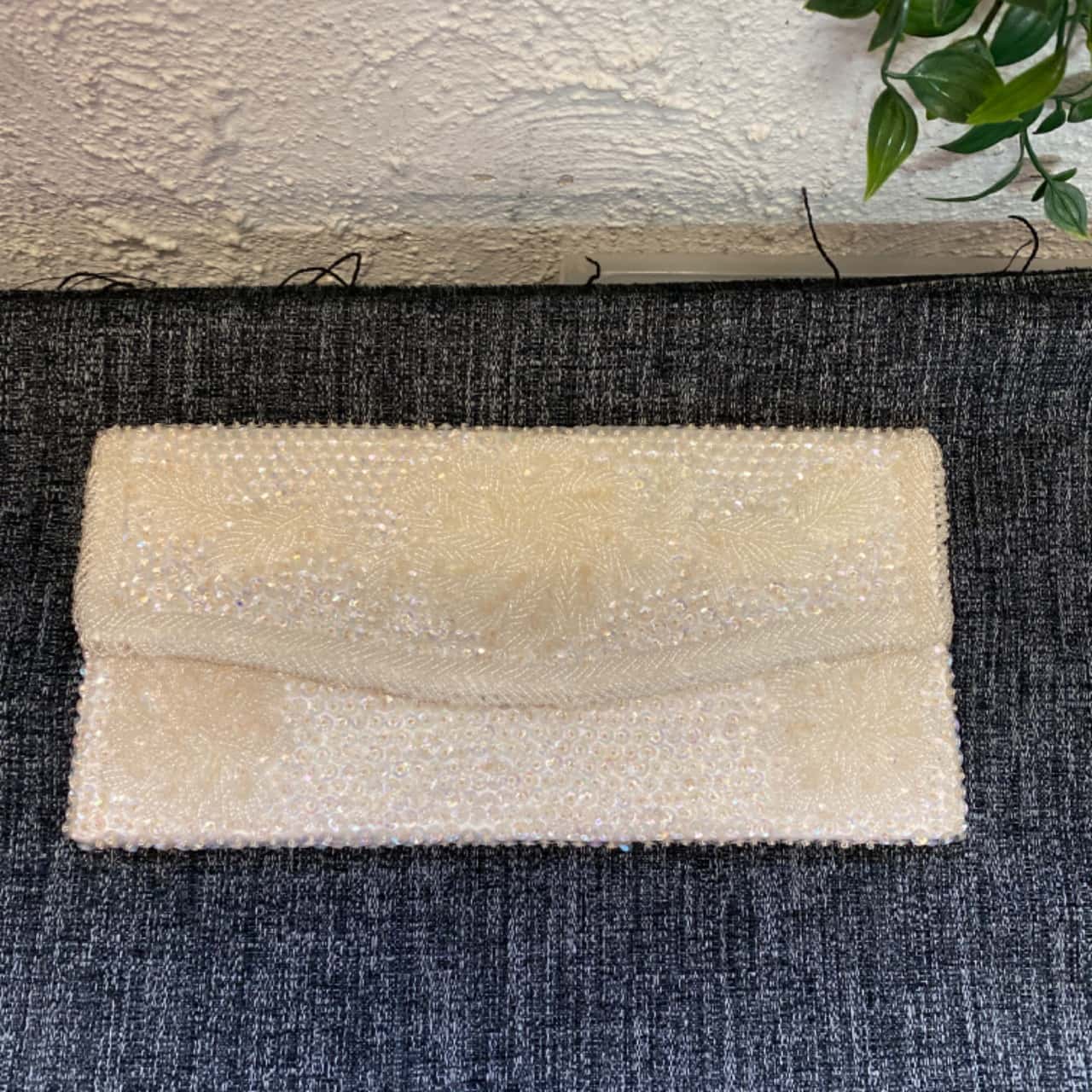 Womens Vintage Beaded Evening Clutch Cream (s)