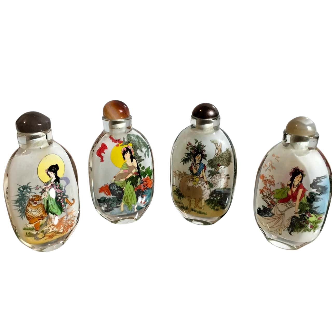 Vintage Chinese Snuff Bottle Reverse Hand Painted. Set of Four. Geishas ...