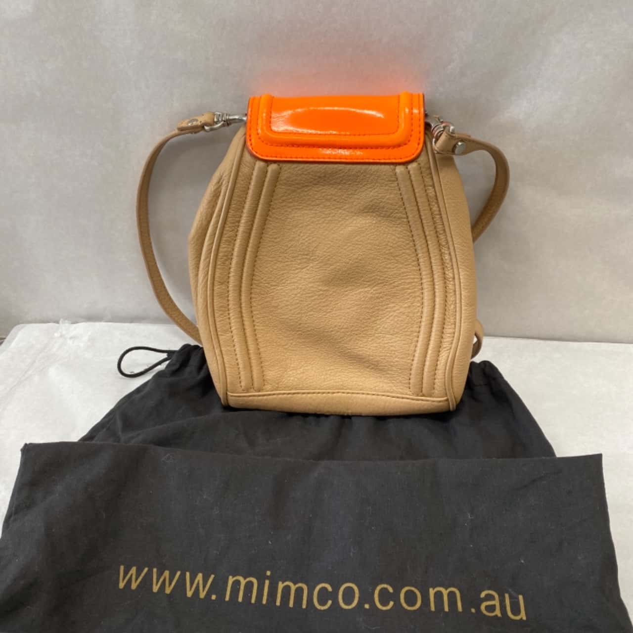 Mimco Camel and Fluorescent Orange Turn Lock Handbag(s)