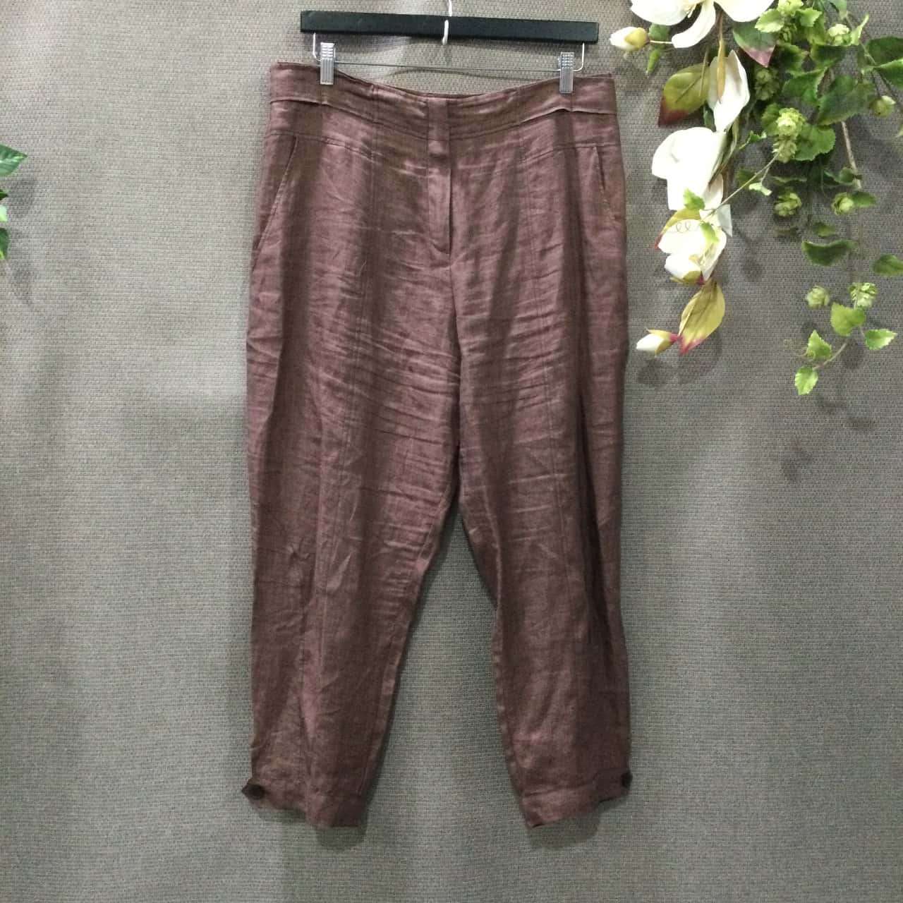 Morrison Womens Linen Casual Pants, Size 4 Brown (s)