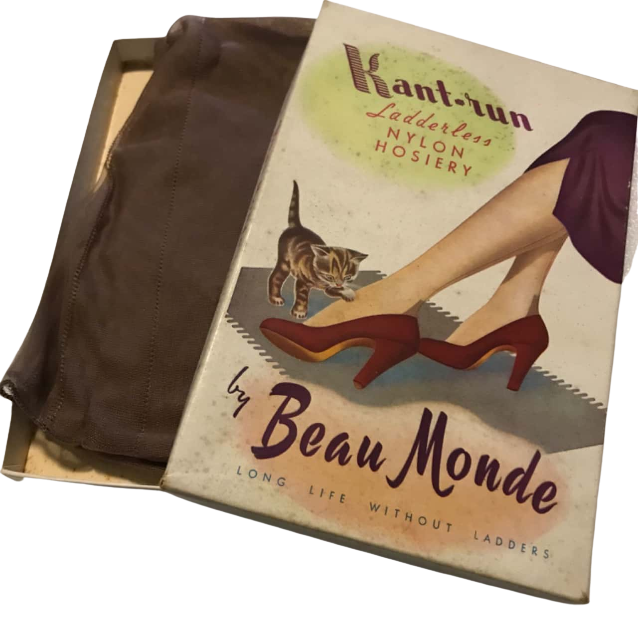 Vintage 1960s Kant-Run Ladderless Womens Beige Stockings Worn