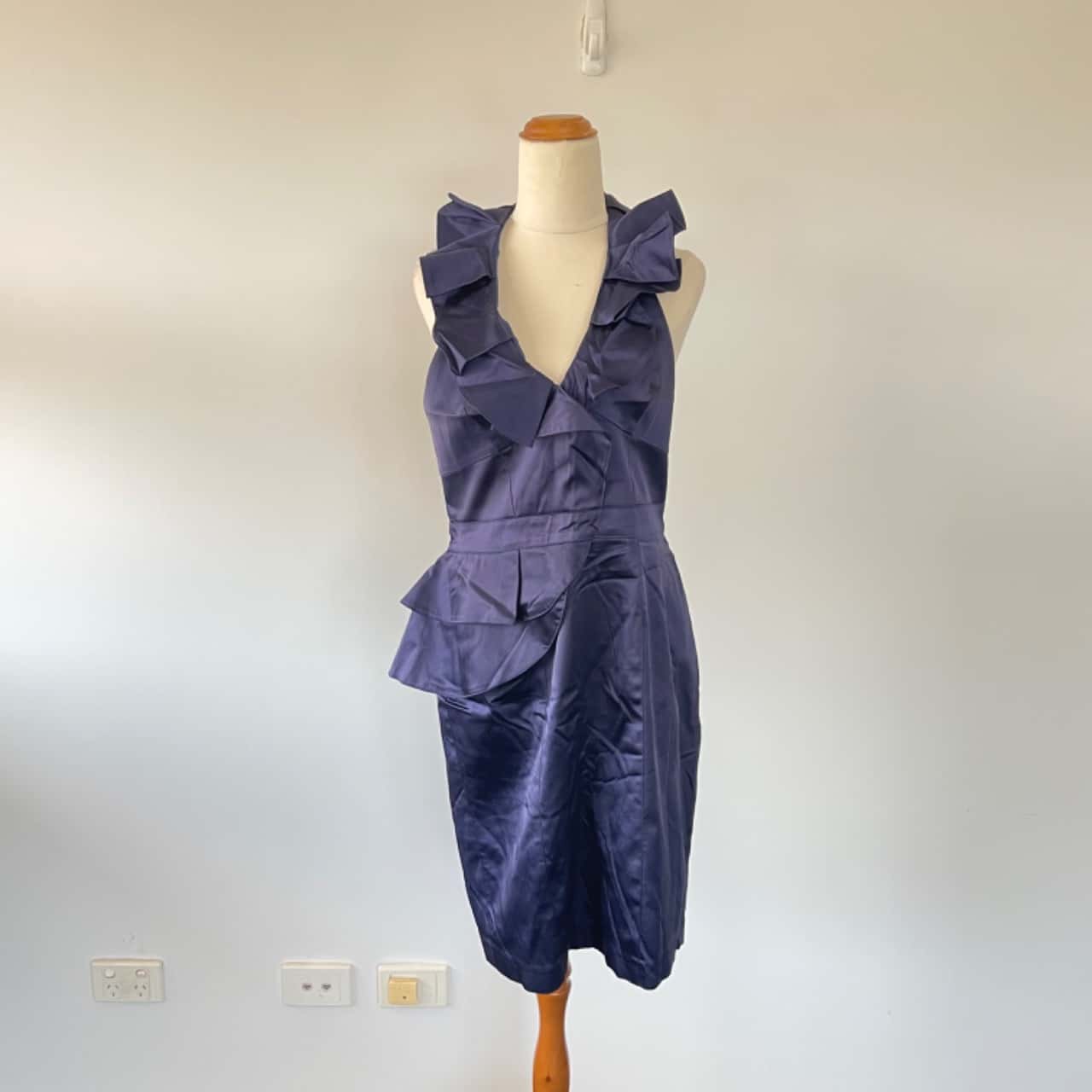 Quba Blue Satin Look Halter Neck Mini Dress Size 14 / XL