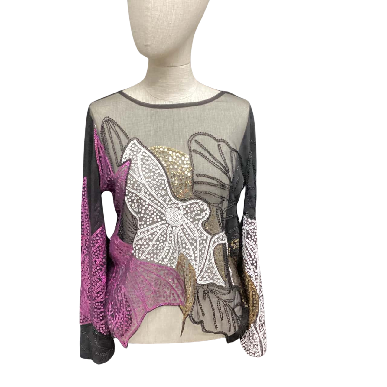 Frank Layman Sheer Sequin Top Size S Black / Gold / Purple / White (s)